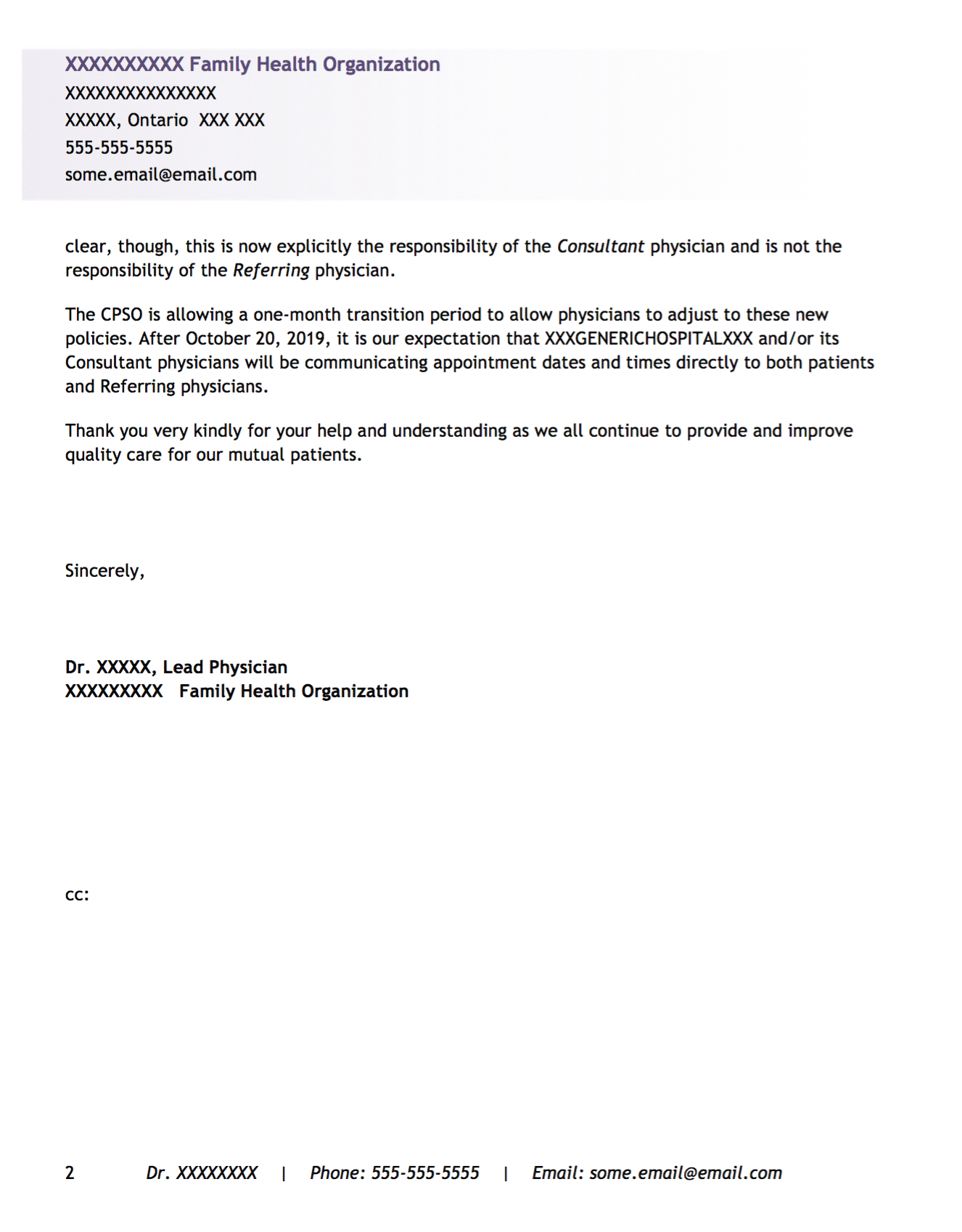 CPSO Continuity of Care Policies – Dr. Adam Stewart